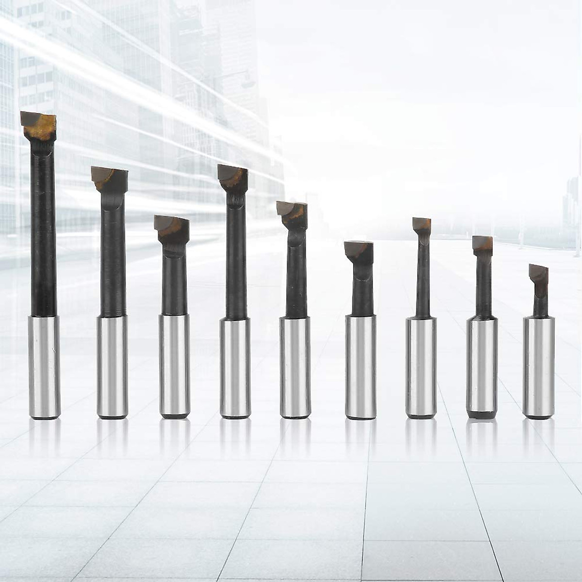 9pcs 3/8" Round Shank Boring Bar Set High Speed Steel Boring Bar Carbide Tipped Bars Lathe Tools