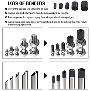 Glarks 48Pcs 1/4'' 3/8'' 1/2'' 3/4'' 7/8'' ID Black Rubber Thread Protector Covers Assortment Kit Vinyl Tube End Caps Round End Flexible Caps Set for Protecting Furniture Feet Tube and Screw