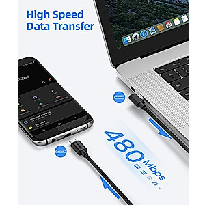 SUNGUY USB C to Micro USB OTG Cable, [2-Pack,1FT/0.3M] Short 90 Degree Angled Type C to Micro USB Android Charger Cable Compatible for MacBook Pro Air S21 S20 S10 Pixel 5/4/3/2 etc.
