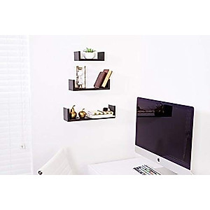 Adorn Home Essentials Floating Shelves Set of 3 with Modern U Shape and Durable Design, Simple Hanging Kit Included (Espresso)