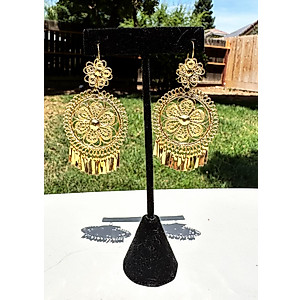 Folklorico Mexican Gold Earrings, Full Flower (Medium) Earrings, Day of the Dead, Mexican Earrings, Flower Earrings