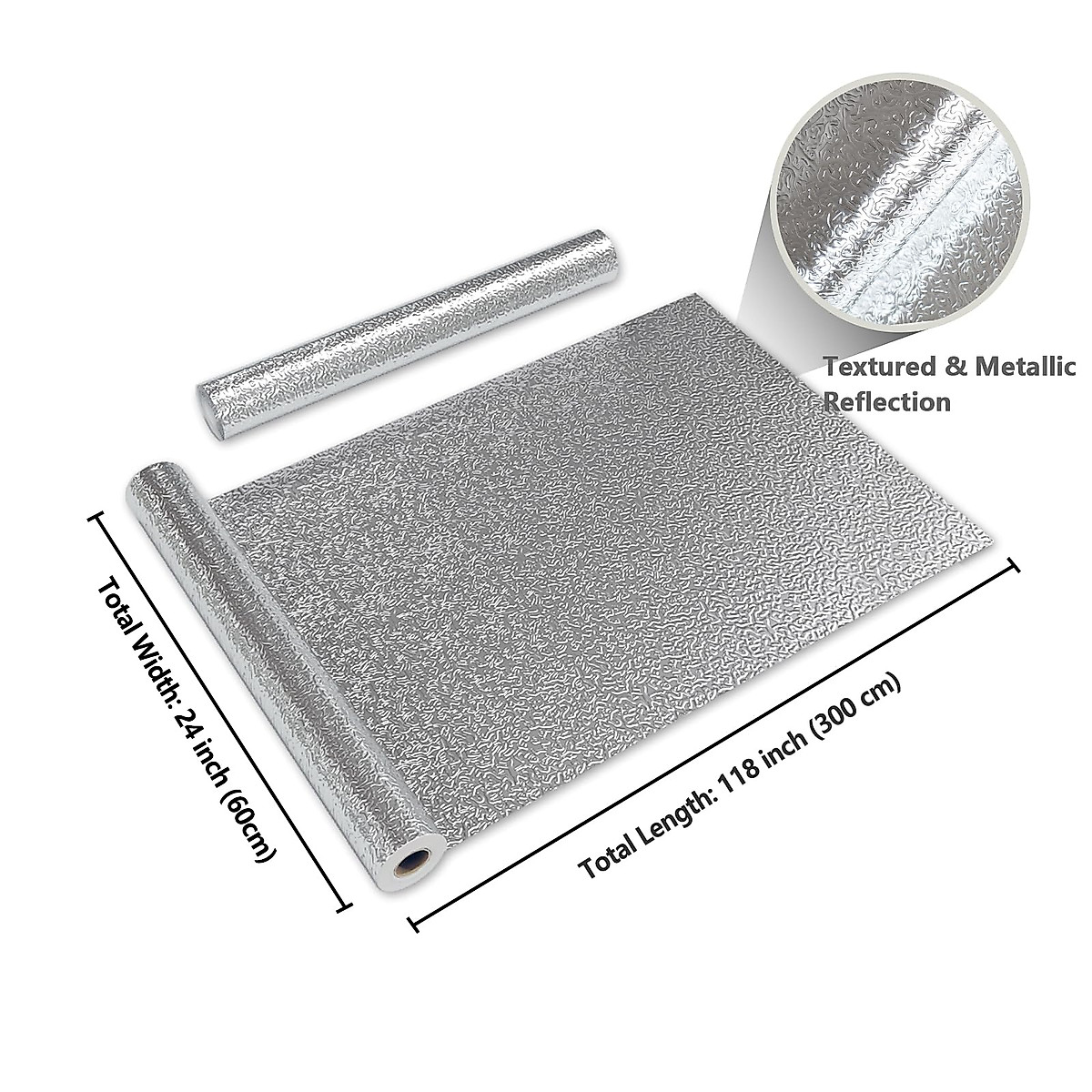 Cre8tive 24" x 118" Large Size Silver Stainless Steel Contact Paper Peel and Stick Aluminum Foil Sheet Wallpaper Waterproof Heat Resistant Oil Proof Wall Film for Kitchen Backsplash Countertop Cabinet