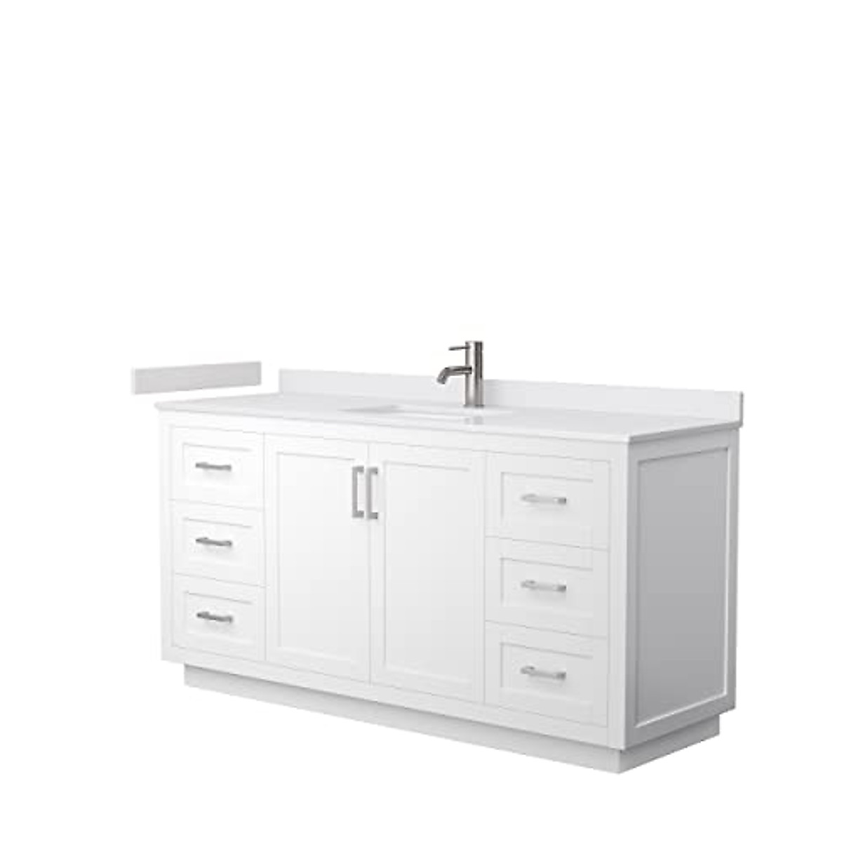 Miranda 66 Inch Single Bathroom Vanity in White, White Cultured Marble Countertop, Undermount Square Sink, Brushed Nickel Trim