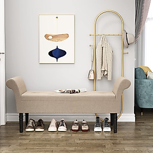 Changjie Furniture Modern PU Leather Storage Bench Tufted Bed Bench Entryway Bench with Storage for Living Room Bedroom (Tan)