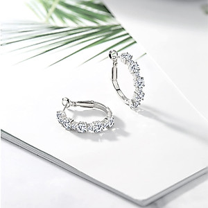 Gem Stone King 925 Sterling Silver White Moissanite Earrings | Hoop Earrings For Women | 2.60 Cttw | Round 4MM and 2MM | 1 Inch Diameter
