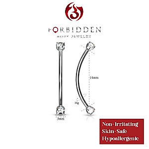 Forbidden Body Jewelry Snake Eyes Piercing Jewelry Tongue, Conch, Belly Button or Eyebrow Rings for Women & Men - 16g Curved Barbell 3mm Clear Crystal Surgical Steel Piercing (1 Pcs - 9/16")