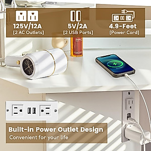 JanflyHome Vanity Desk, 57" Makeup Vanity Desk with Mirror and Lights, White Vanity Set with Charging Station & RGB Cabinets, Vanity Table with Storage Stool, Corner Vanity Desk for Girls Bedroom……