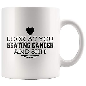 Panvola Look At You Beating Cancer And S Cancer Survivor Awareness Ceramic Coffee Mug Motivational Inspirational Gift (11 oz)