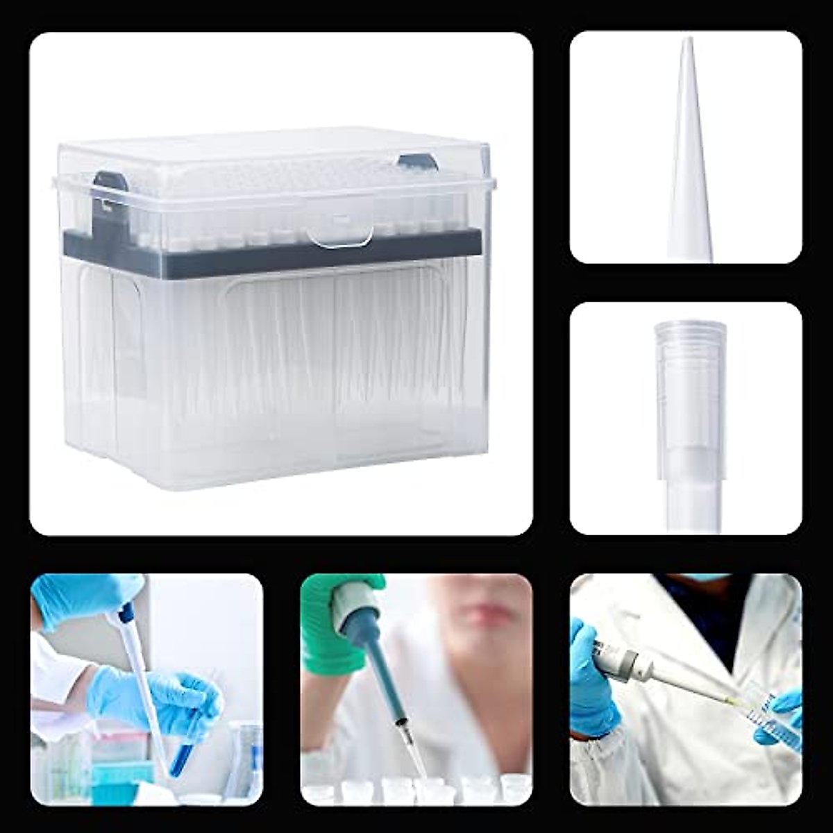 FOUR E'S SCIENTIFIC 960pcs Universal Filter Pipette Tips 1mL 1000uL Filtering Pipettor Tips Racked Non-pyrogenic DNAse/RNAse Free Autoclavable 10 Racks 96 Tips/Rack (960 Tips)