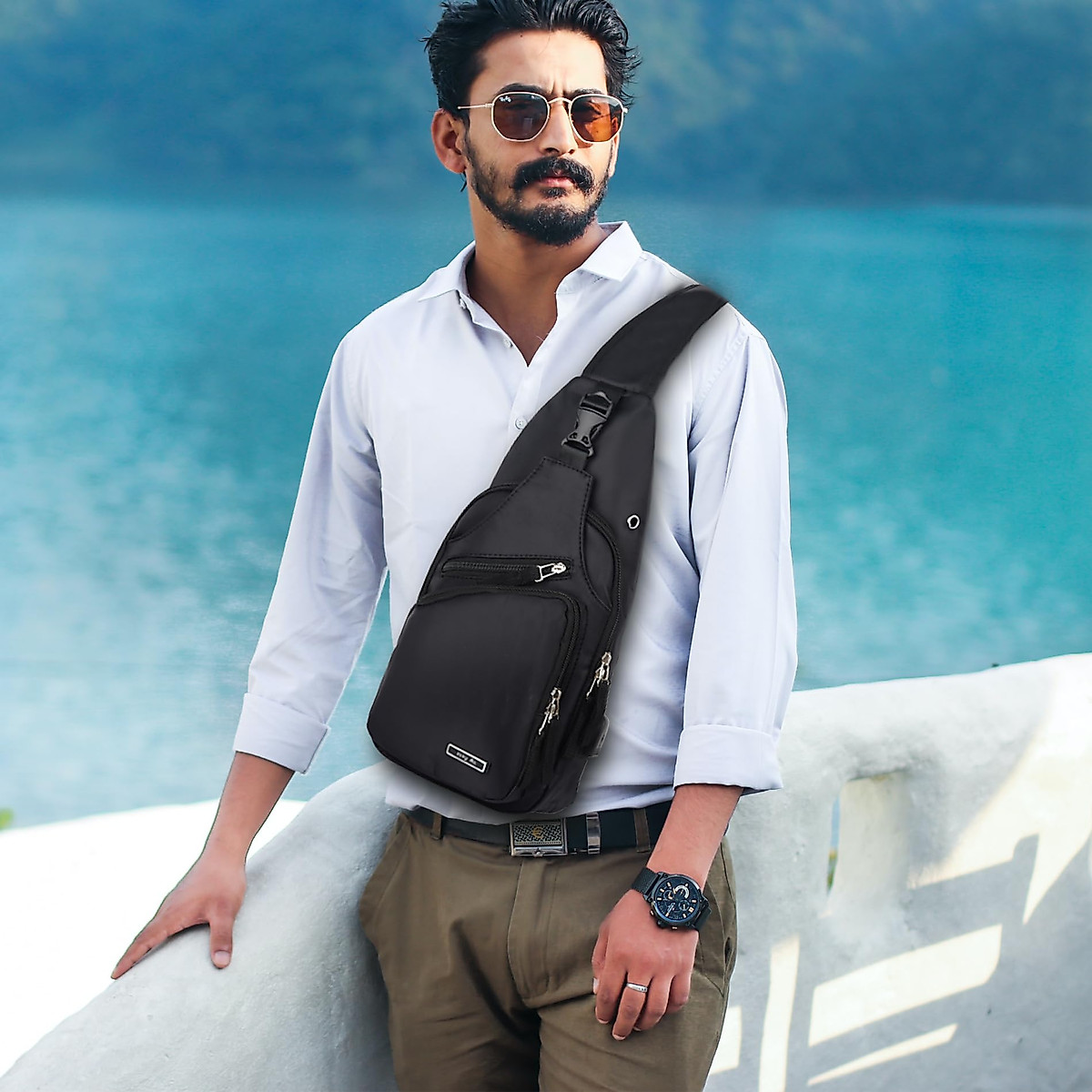 Suyzufly Crossbody Sling Backpack for Men Women Anti Theft Multipurpose Chest Shoulder Bag with USB Charging Port Black