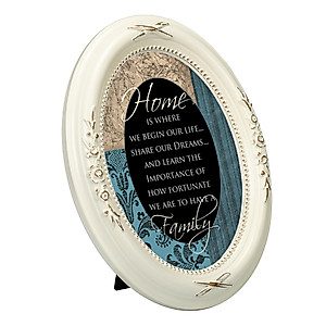 Cottage Garden Home Is Where We Begin Life Distressed Ivory Floral 5 x 7 Oval Table and Wall Photo Frame