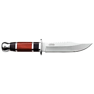 Survivor - Fixed Blade Knife - Satin Finish Clip Point Blade w/Sawback, Black and Brown Wood Handle, Includes Nylon Sheath - HK-781S- Hunting, Camping, Survival - Prep. Survive. Thrive.