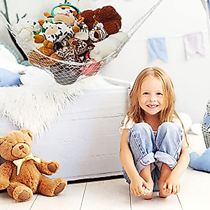 Shappy 2 Pack Stuffed Animal Toy Hammock with LED Light Large Organizer Display Holder Net Boho Corner Hanging Storage 13 Feet String and Hooks for Nursery Bedroom Kids Room Decor