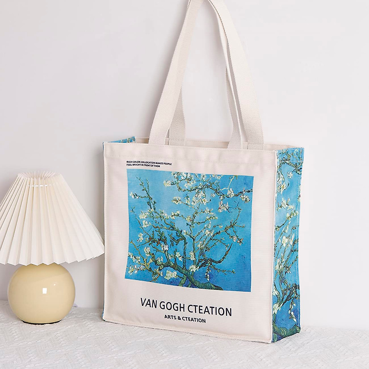 LZ Almond Blossom canvas tote bag aesthetic original design oil painting art for women girl reusable eco-friendly tote bag Van Gogh Series Canvas Tote Bag