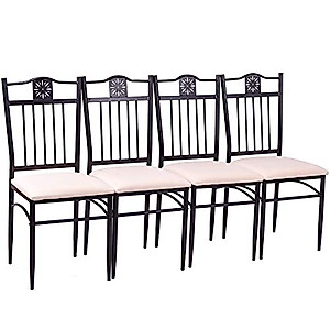Casart 5 PCS Dining Table and Chairs Set Vintage Retro Wood Top Metal Frame Padded Seat Dining Table Set Home Kitchen Dining Room Furniture