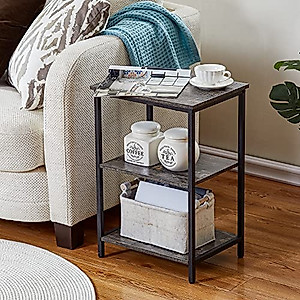 VECELO End Side Table with Storage Shelf, Industrial Night Stand, 3-Tier Small Nightstand for Living Room, Bedroom