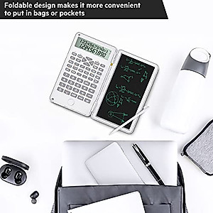 LMAIVE Calculators, Scientific Calculator, 12-Digit Calculator with Writing Tablet, Foldable Financial Calculator, LCD Dual Display Desk Calculator Pocket Calculator for School Office (White)