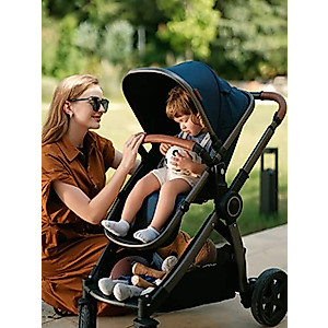 Mompush Ultimate2 Baby Stroller, Premium Convertible Full-Size Bassinet Stroller for Toddler, Newborn Stroller with Reversible Seat, One Hand Recline Pushchair Pram, Car Seat Adapter Included Black