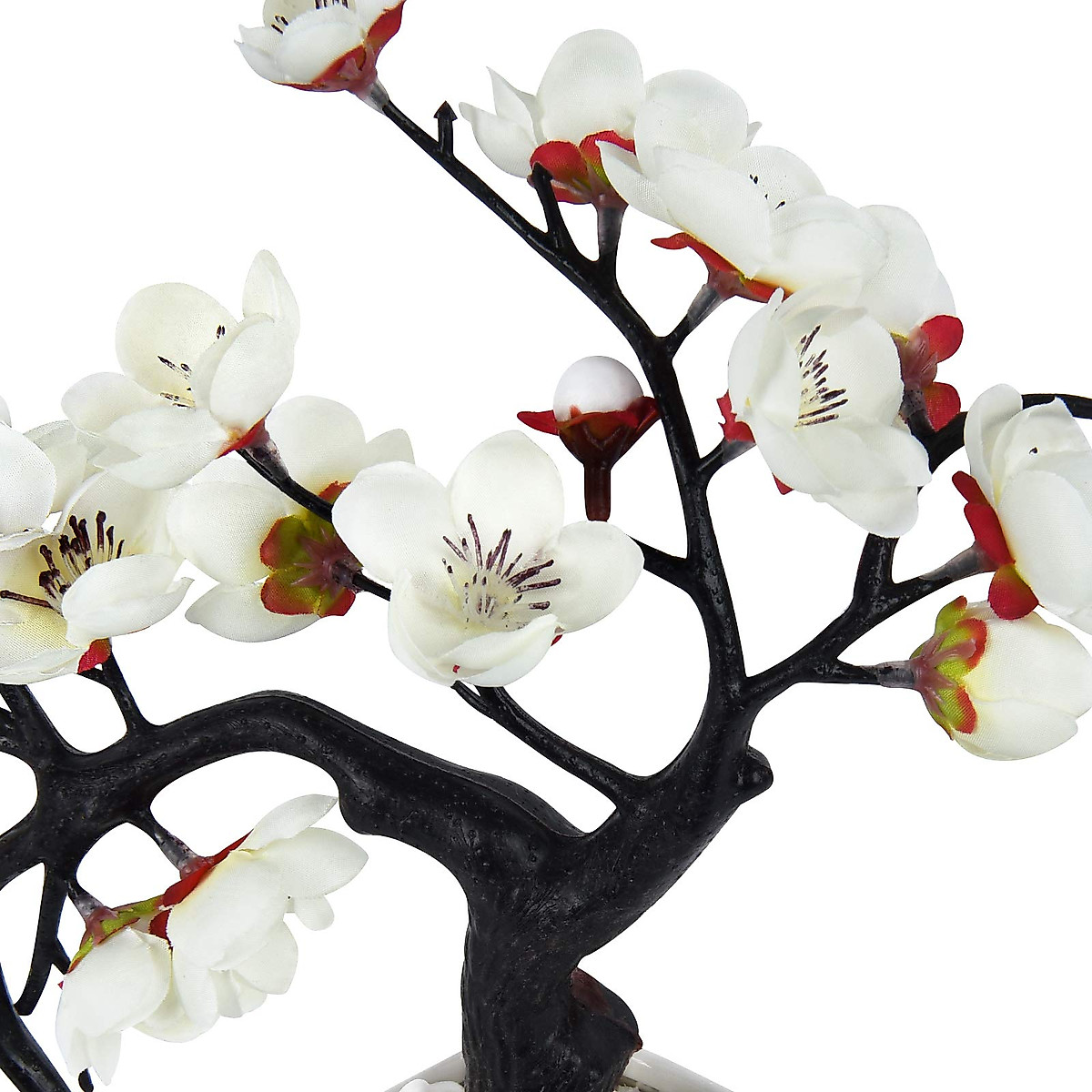 Artflower Plum Blossom Artificial Silk Flowers 2 Pack Simulation Flower with Ceramic Vase Fake Plant Potted Arrangement for Home Wedding Office DIY Living Room Party Garden Decoration (White)