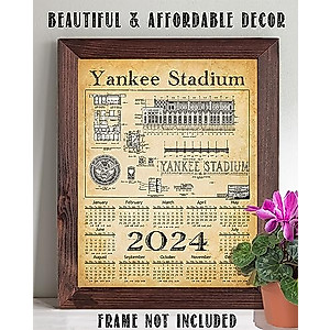 2024 Calendar - Yankee Stadium of New York Blueprints - 11x14 Unframed Calendar Art Print - Great Gift and Decor for Sports Bar and Baseball Fans Under $15