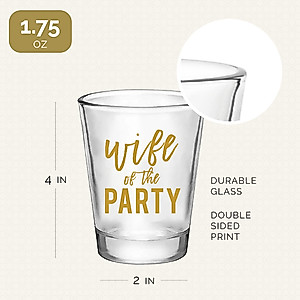 Wife of the Party and The Party Bachelorette Party Shot Glasses, Set of 12, 11 Gold The Party and 1 Gold Wife of the Party Shot Glass, Perfect Bachelorette Party Decorations and Brides Maid Gifts