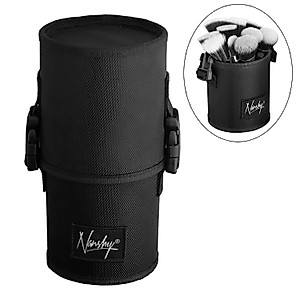Nanshy Travel Makeup Brush Holder with Lid - Large, Stand Up Makeup Brush Case for MUA - 2-in-1 Durable Makeup Brush Organizer Bag & 2 Brush Cups - Brushes Not Included - Black - 9 x 4 x 4 Inches