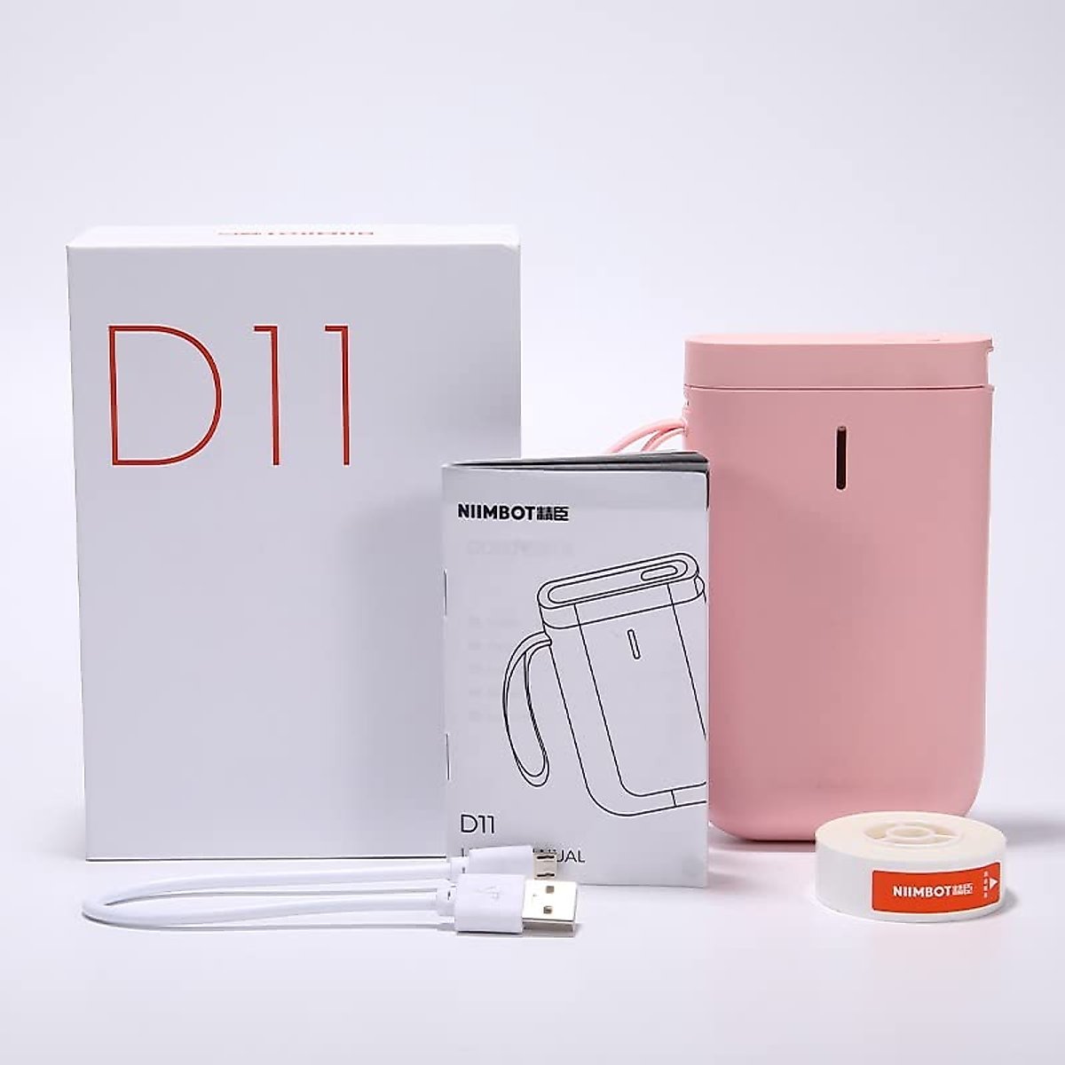 Label Maker Machine NiiMbot D11 Pink with 1 Free Roll Tape, half inch Thermal Label Printer for Home Office Business Organization USB Rechargeable - Compatible with Android & iOS Applied