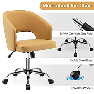 Giantex Home Office Desk Chair, Comfy Upholstered Chair with Hollow Design & Height Adjustable, Modern Rolling Swivel Armchair Chair, Leisure Task Cute Chair for Living Room Study Vanity, Yellow