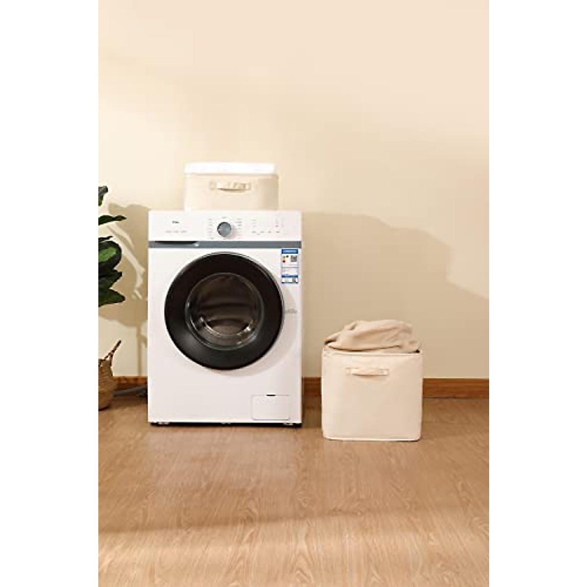 YONBEN Decorative Basket Rectangular Fabric Storage Bin Organizer Basket with Handles for Clothes Storage (14.5 x 10.2 x 6.2, Beige)