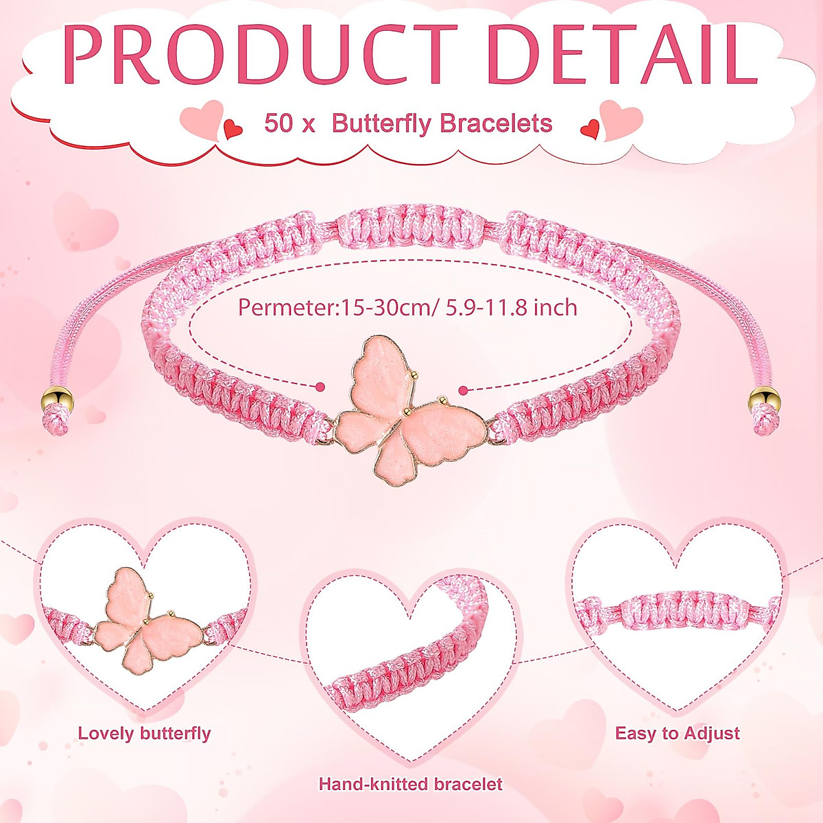 Wenqik 50 Set Quinceanera Gift for Guests Quinceanera Party Favors Butterfly Wish Bracelets Adjustable Butterfly Bracelet with Wish Cards Thank You Card and Organza Bag for 15 Year Birthday Supply