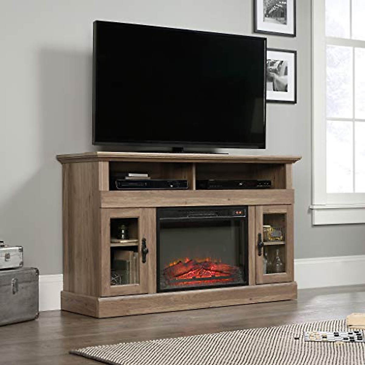 Sauder Barrister Lane Media Fireplace, for TVs up to 60", Salt Oak finish
