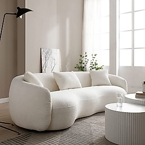 WILLIAMSPACE 94" Modern Curved Sofa, Back Upholstered Boucle Couch with 3 Throw Pillows, 3-Seat Boucle Fabric Couch for Living Room, Office, Apartment, Beige