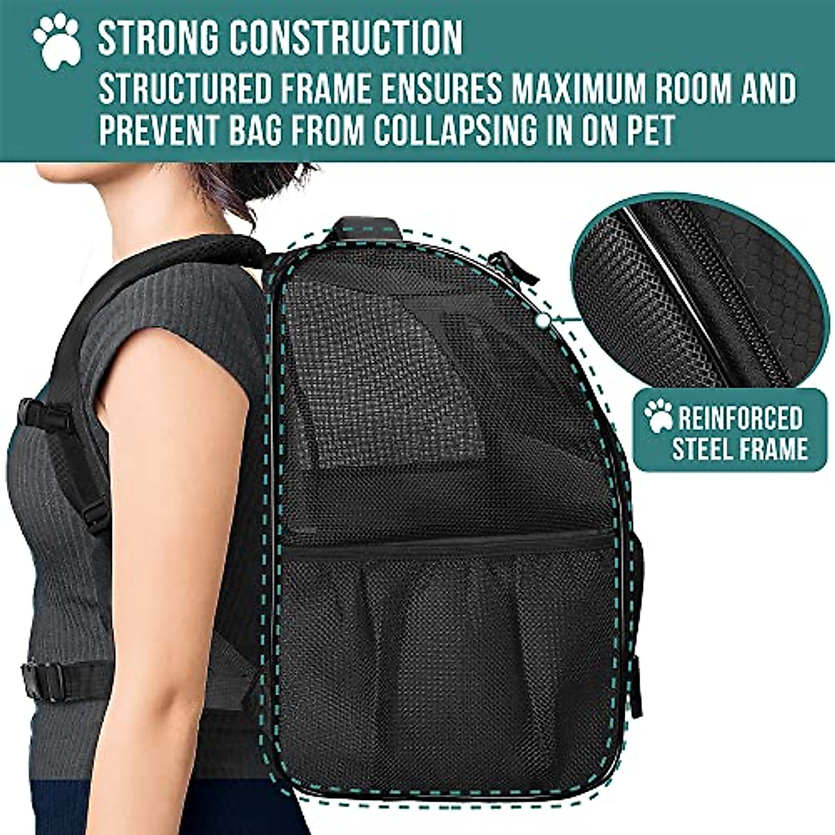 PetAmi Deluxe Pet Carrier Backpack for Small Cats and Dogs, Puppies | Ventilated Design, Two-Sided Entry, Safety Features and Cushion Back Support | for Travel, Hiking, Outdoor Use (Black)