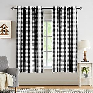 Jubilantex Black White Buffalo Check Semi Sheer Curtain Panels Gingham Plaid Textured Curtains Drapery,Farmhouse Grommet Window Drapes for Living Room Bedroom Kids Room,2 Panels,40"x63"
