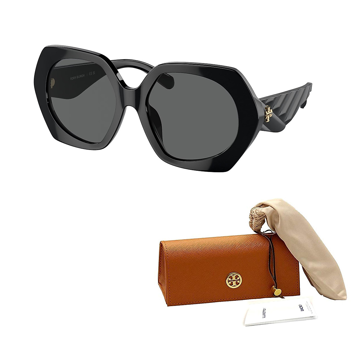 Tory Burch TY7195U 170987 55MM Black/Dark Grey Hexagonal Sunglasses for Women + BUNDLE With Deisgner iWear Complimentary Eyewear Kit