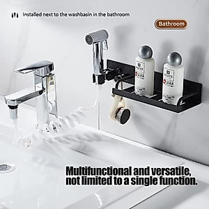 LUYU Three-in-one Adjustable Shower Arm Mount with shelf and hook Bidet Sprayer Arm Mount for Toilet, Handheld Sprayer Arm Mount Dual installation methods -adhesive and drilling
