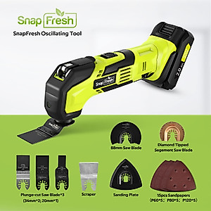 Cordless Oscillating Tool, SnapFresh 20V Battery-Powered Oscillating Multi-Tool with 6 Variable Speed Control and 22pcs Accessories for Trimming,Cutting, and Removing, Battery and Charger included