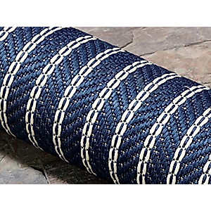 HOMEGNOME Indoor Outdoor Striped Rug 8'x10' Navy Blue