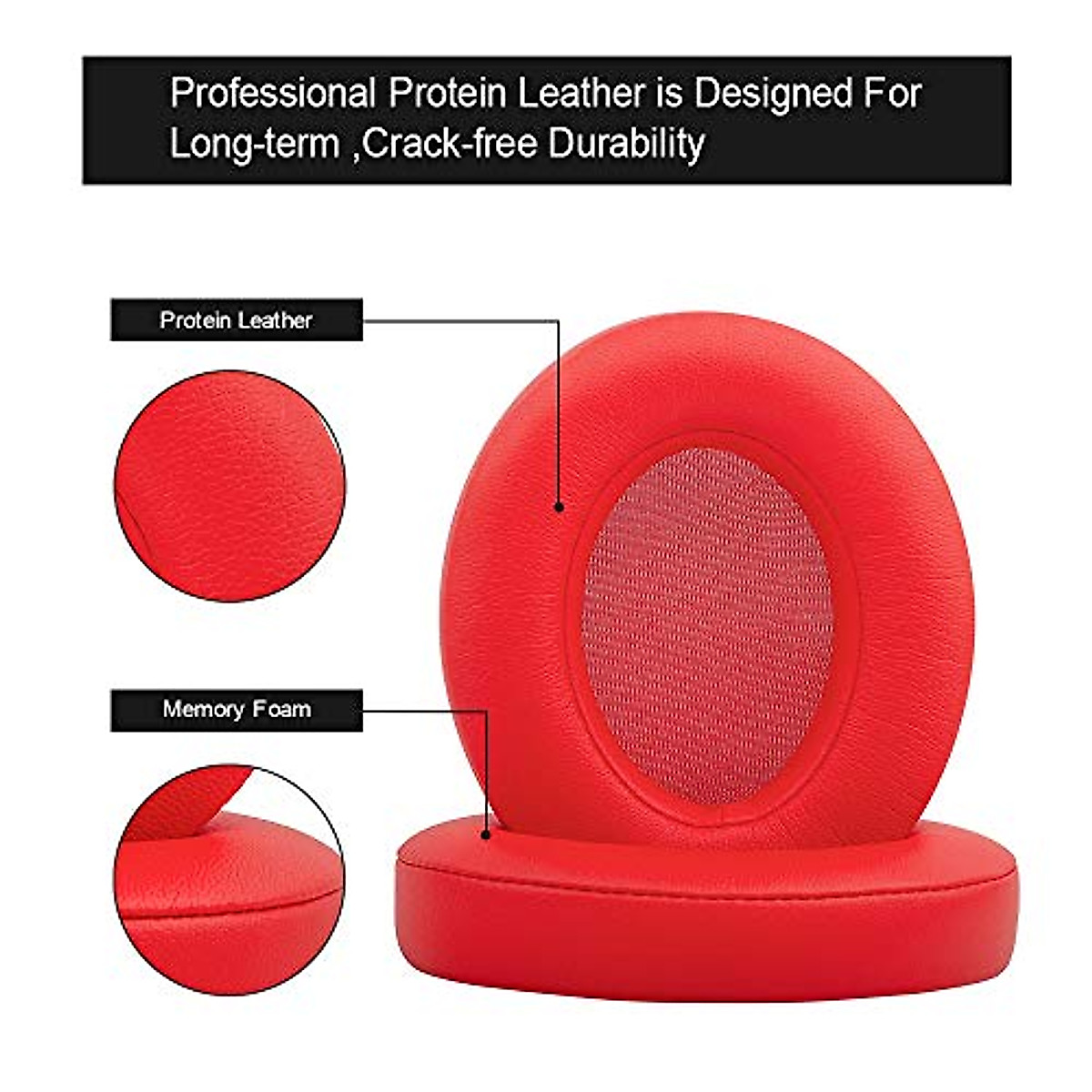 FEYCH Beats Studio Replacement Earpads 2 Pieces Noise Isolation Memory Foam Ear Cushions Cover for Beats Studio 2.0 Wired/Wireless B0500 B0501 Headphone & Beats Studio 3.0 (Red)