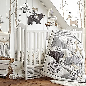 Levtex Baby - Bailey Bear Crib Fitted Sheet - Fits Standard Crib and Toddler Mattress - Tossed Bear, Fox and Deer - Black, Tan and White - Nursery Accessories - 100% Cotton