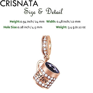 Dangle Rose Gold Coffee Cup Charms, fits Pandora Bracelet Necklace, 925 Sterling Silver I Love Coffee Mug CZ Pendant Beads, Gifts for Christmas/First Mothers Day