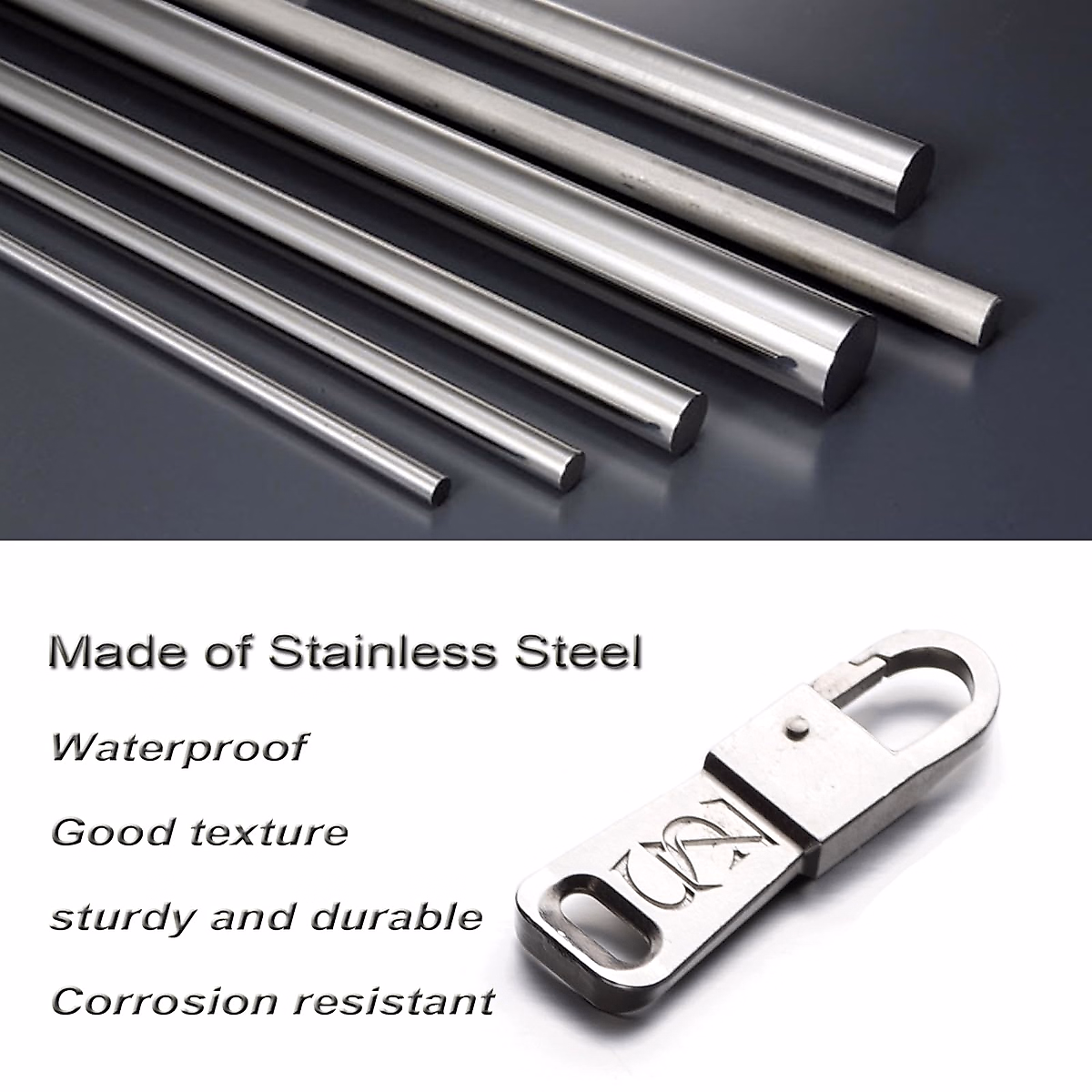 Zpsolution Stainless Steel Zipper Pulls - More Sturdy Zipper Pull Replacement for Luggage Suitcase Backpacks - Easy Use for Broken And Missing Zipper Pulls (Stainless Steel 2Black)