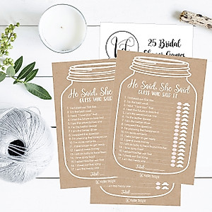 Hadley Designs 25 Rustic Wedding Bridal Shower Engagement Bachelorette Anniversary Party Game Ideas, He Said She Said Cards Funny Co Ed Trivia Rehearsal Dinner Guessing Question Fun Supplies Kit