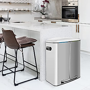 NChanmar Trash Can, Dual Trash Can for Recycling 40L/10 Gallon Stainless Steel Garbarge Can Foot Pedal Metal Trash Can with Lid Rubbish Bin for Home Office