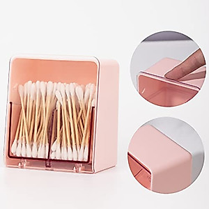 Obsoorth Qtip Cotton Pad Holder Dispenser Clear Cotton Ball and Swab Organizer Plastic Cotton Round Container Set with Hinged Lid Press Out for Home Bathroom Storage Small Things, 2 Sections (Pink)