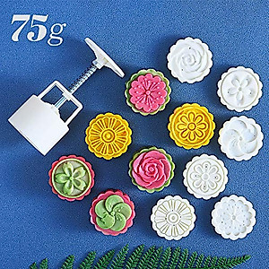 MooncakeMoulds 125g/75g, Mid-Autumn Festival Hand-Pressure MoonCakeMoulds, DIY Hand Press Cookie Stamps Pastry Tool. (4pcs 125g square + 6pcs roundpcs 75g)…