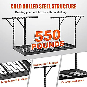 VEVOR Overhead 3x6 Garage Ceiling Storage Racks, Heavy Duty Adjustable Cold Rolled Steel Racks for Garage Storage, Organization, 550 lbs Load Capacity, 22''-40"