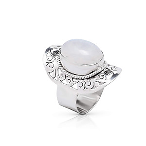 Koral Jewelry Moonstone Tribal Vintage Lace Ring 925 Sterling Silver Gipsy Boho Chic (7)