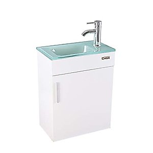eclife Bathroom Vanity W/Sink Combo, 18.4” for Small Space MDF Modern Design Wall Mounted Vanity Set, Porcelain Ceramic Sink Top, Chrome Faucet (F-A15E01W)