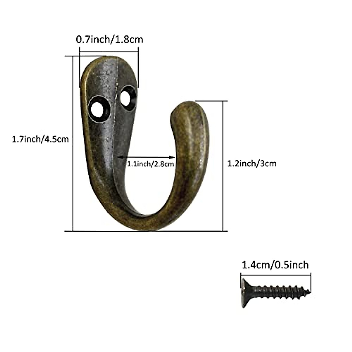 Gutapo 20pcs Single Prong Robe Hook,Hooks for Hanging,Flat Coat Hooks Wall Mounted for Hanging Towel Hooks with 44 Screws for Coats,Bag, Scarf, Key, Towel, Hat,Cup